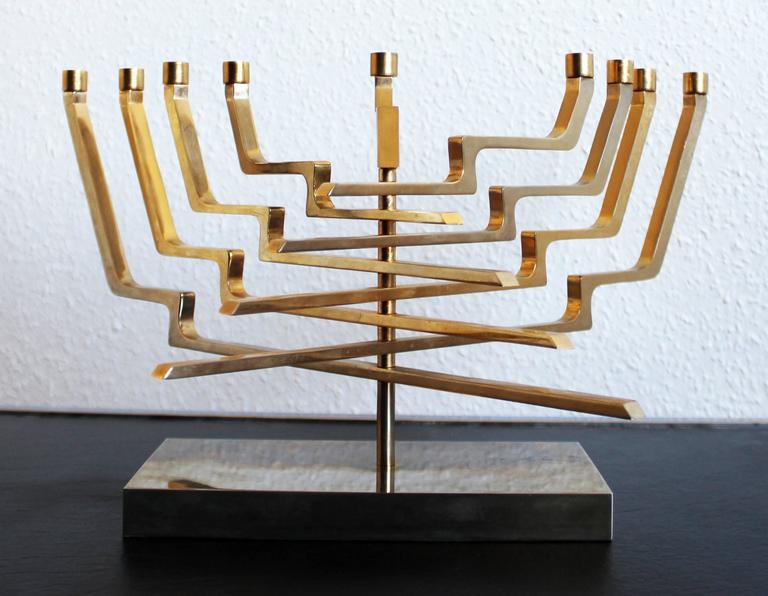 Signed Agam 24-Karat Gold over Brass Adjustable Menorah Sculpture at ...