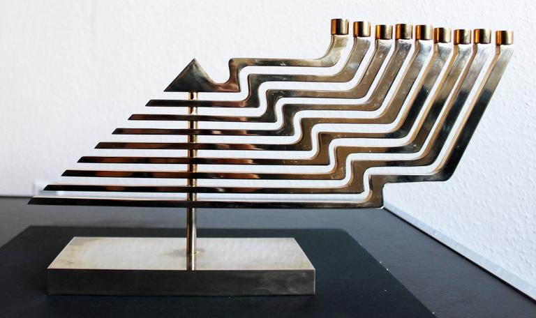 Signed Agam 24-Karat Gold over Brass Adjustable Menorah Sculpture at ...