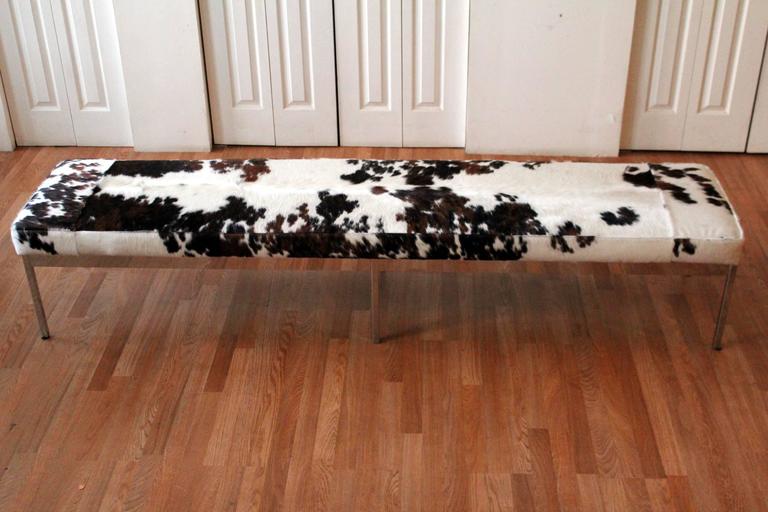Chrome and Cowhide Covered Bench at 1stDibs