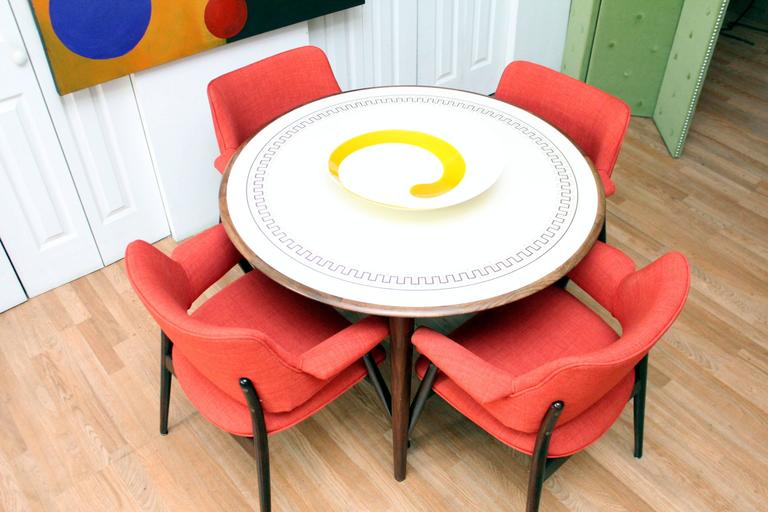 Round Greek Key Solid Walnut Dining Table at 1stDibs