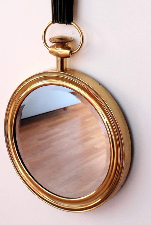 Italian Brass Pocket Watch Wall Mirror For Sale at 1stDibs