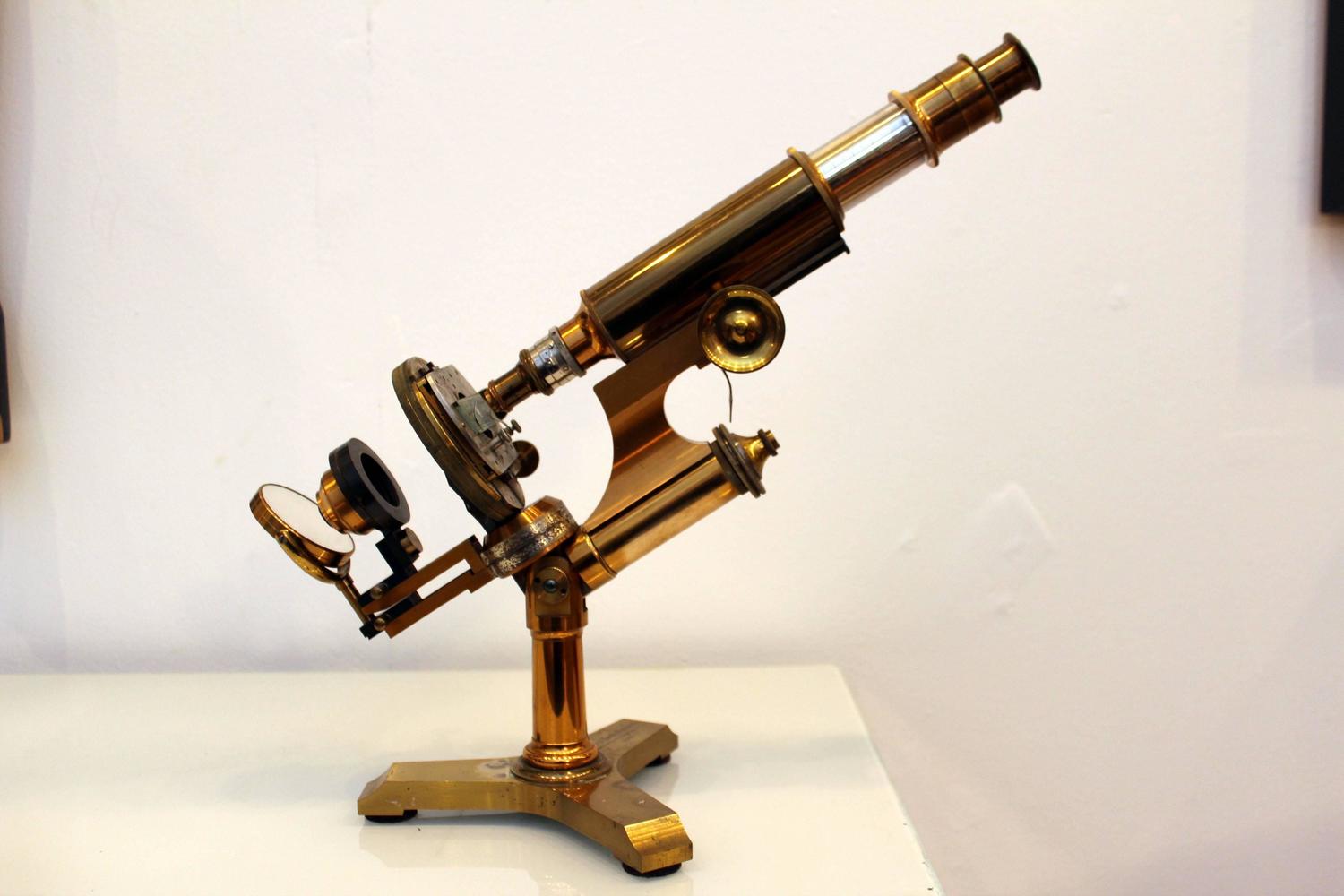 Antique Bausch And Lomb Optical Company Brass Microscope For Sale At
