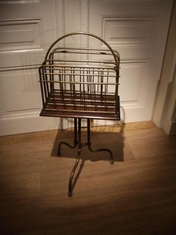 Antique Edwardian Brass and Mahogany Revolving Paper Rack or Magazine ...