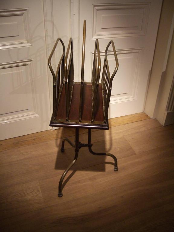 Antique Edwardian Brass and Mahogany Revolving Paper Rack or Magazine ...