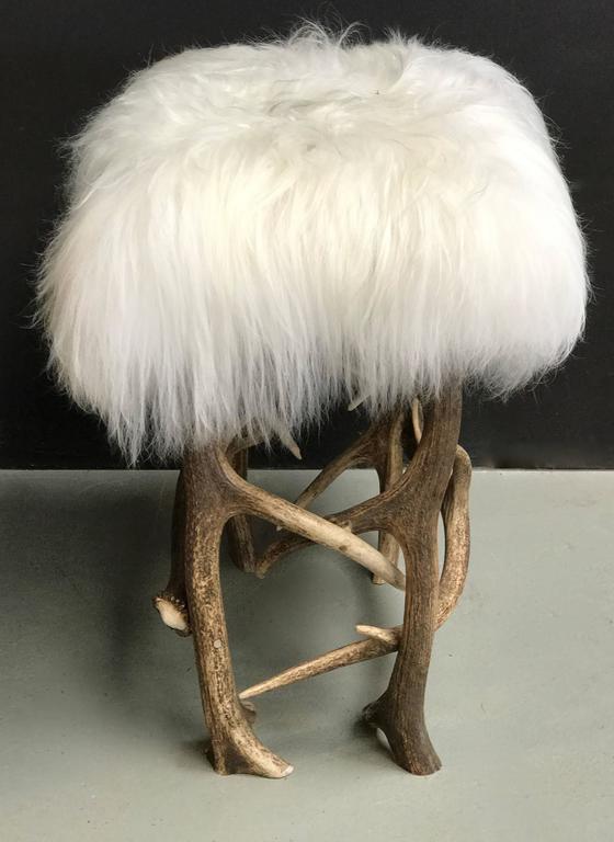 Antler Stool with Snow White Sheepskin at 1stDibs | antler footstool