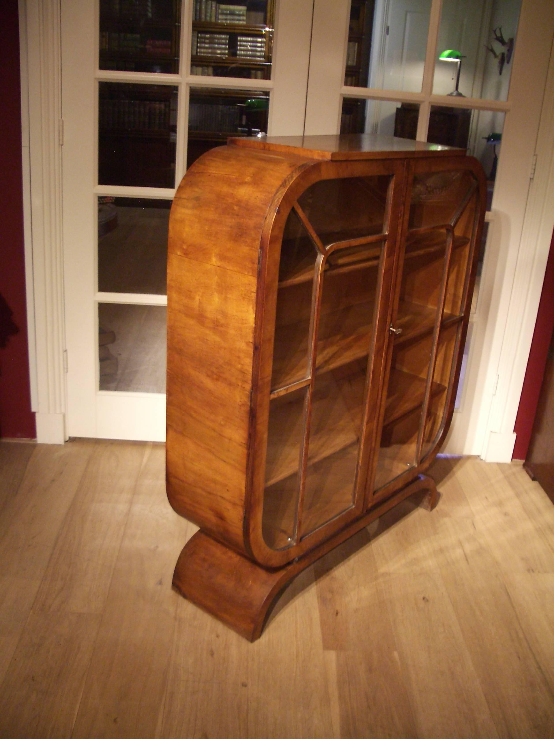 Beautiful Walnut Art Deco Display Case at 1stDibs