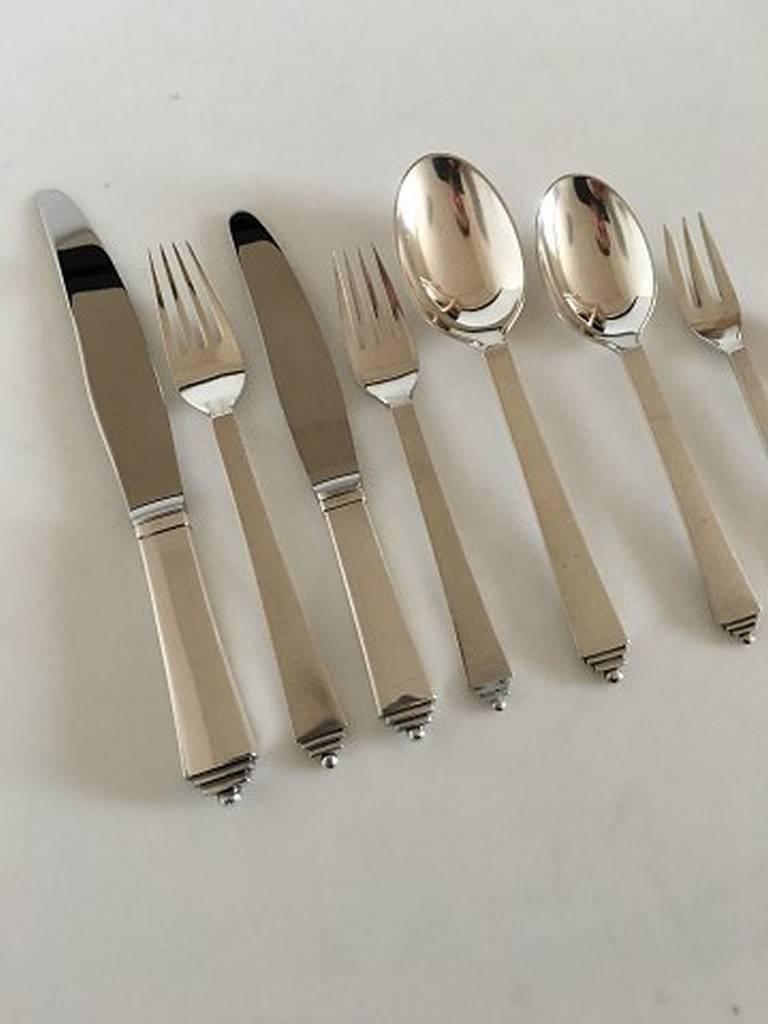 Georg Jensen Sterling Silver Pyramid Flatware Set for 12 People, 96 Pieces at 1stDibs