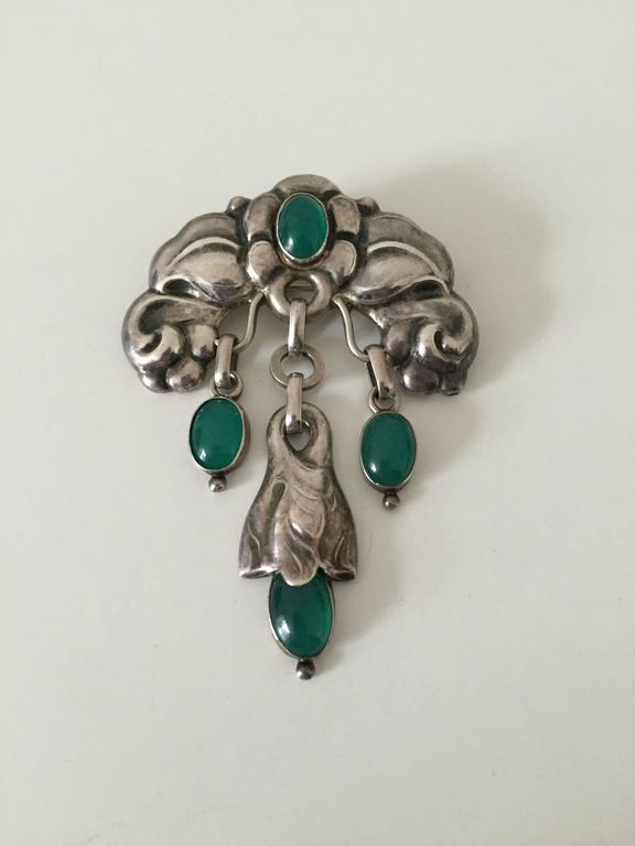Danish Art Nouveau Brooch in Silver and Green Stones by William Fuglede ...