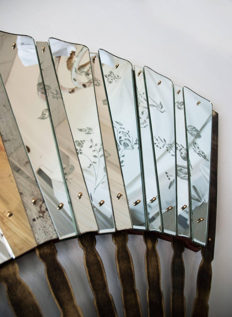 Fan Sculpture Mirror Old Glass and Silvering Brass Metal in Stock For ...