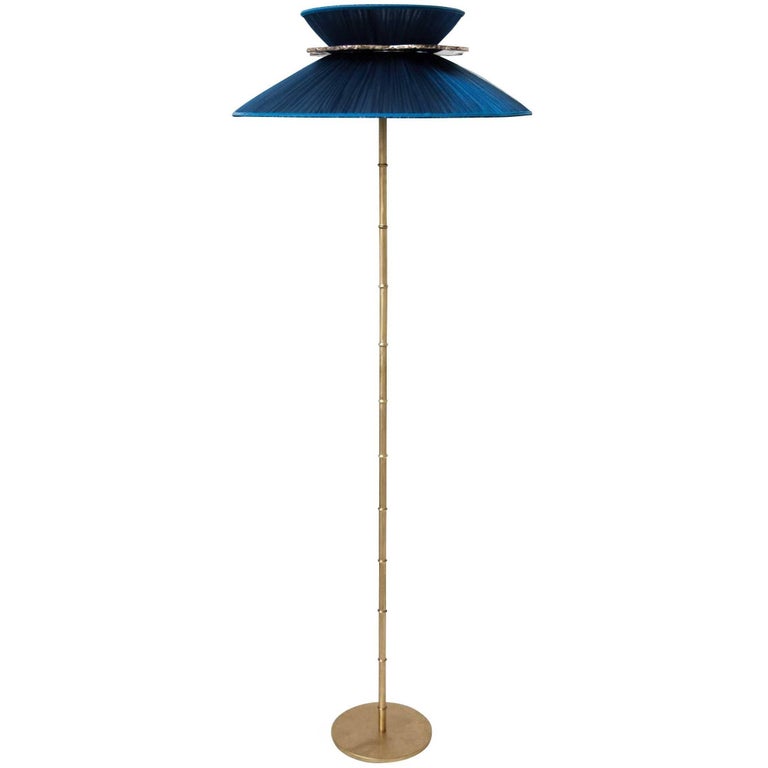 Daisy Standing Lamp in Brass, Sapphire Silk Silvered Glass Necklace ...