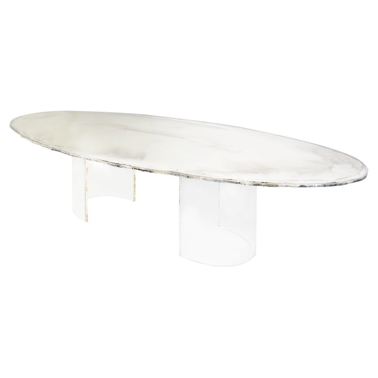 Gem, Contemporary Dining Table 285 Silvered Glass Top, Pair of "Gem ...