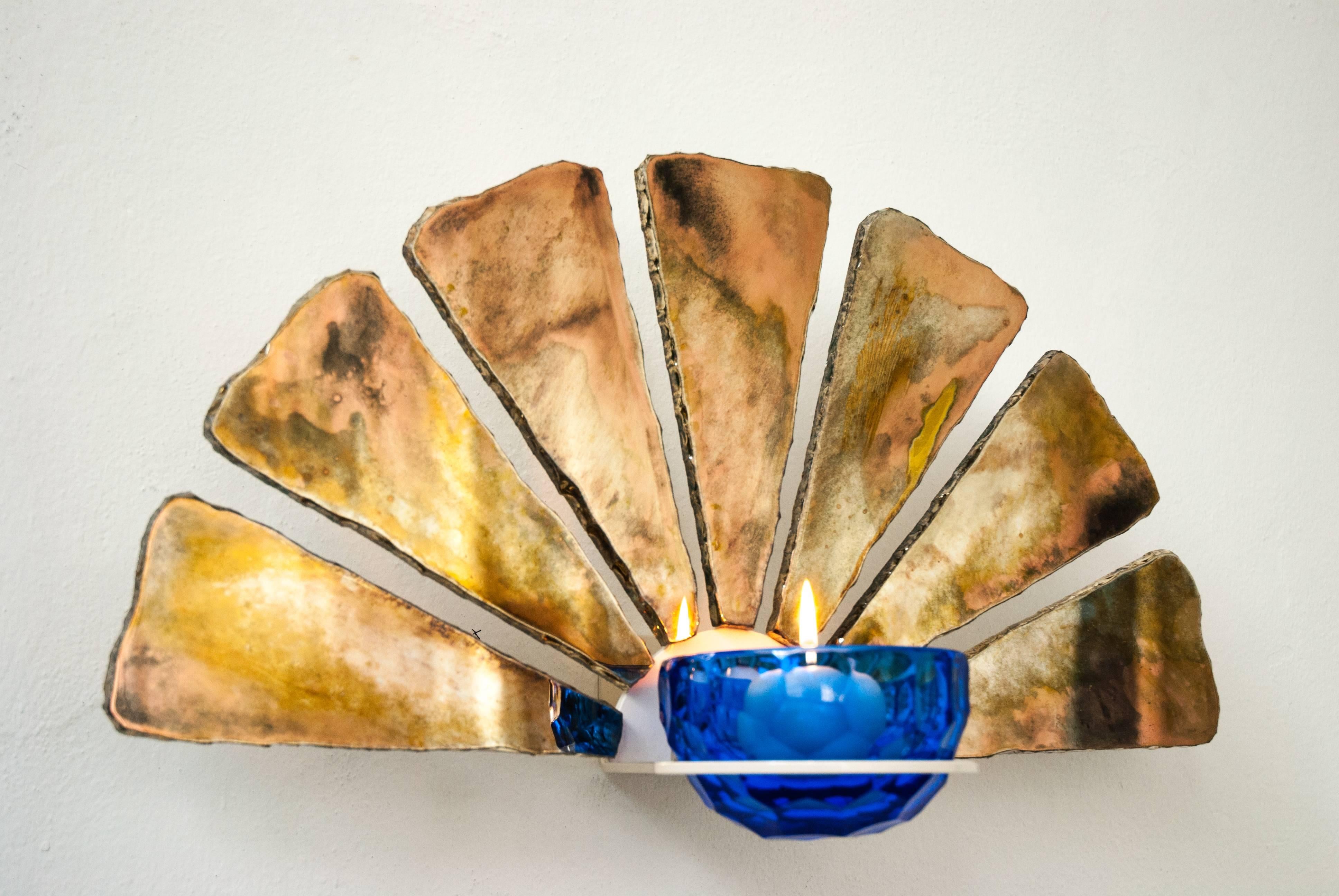 Fan Silvered Glass with Crystal Bowl for Candleholder and Wall Sconce ...