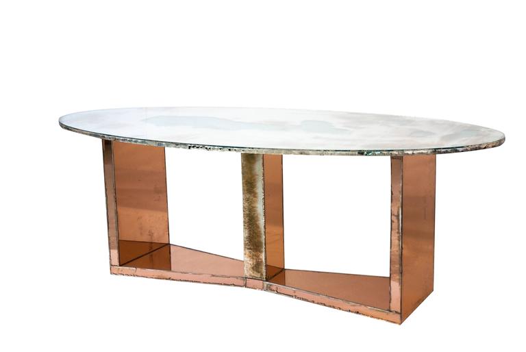 Butterfly Dining Table Wood Base Coated Silvered Glass and Silver Glass ...