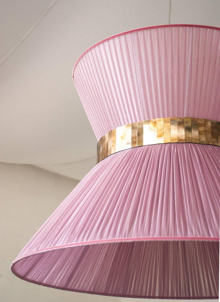 Tiffany Pendant Lamp Silk Shade Silvered Glass Ring Antique Brass For ...