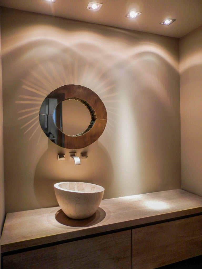 "Iris" Contemporary Mirror, Silvered Glass Slabs, Birch Wood For Sale ...