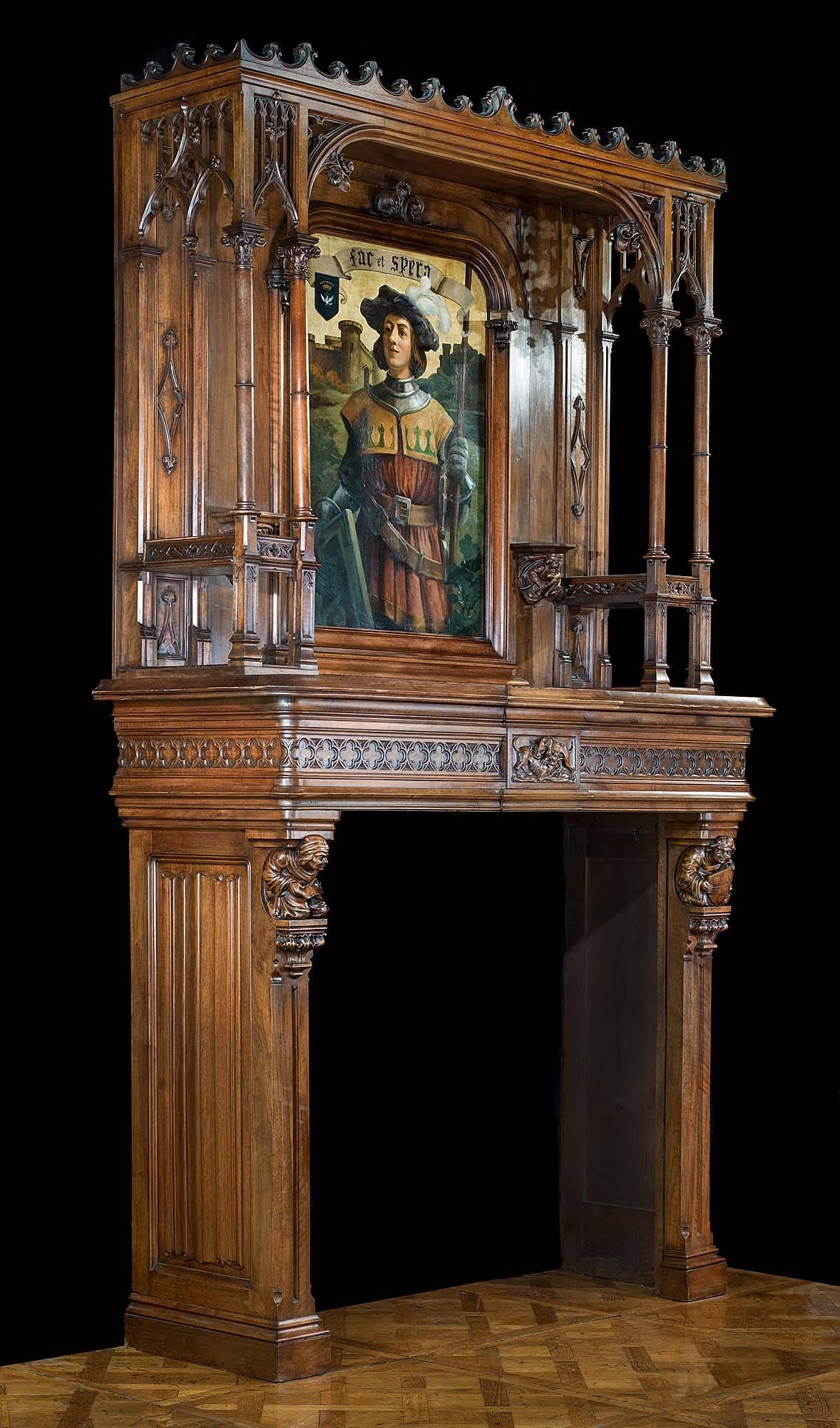French Walnut Gothic Revival Chimneypiece and Overmantel at 1stDibs ...