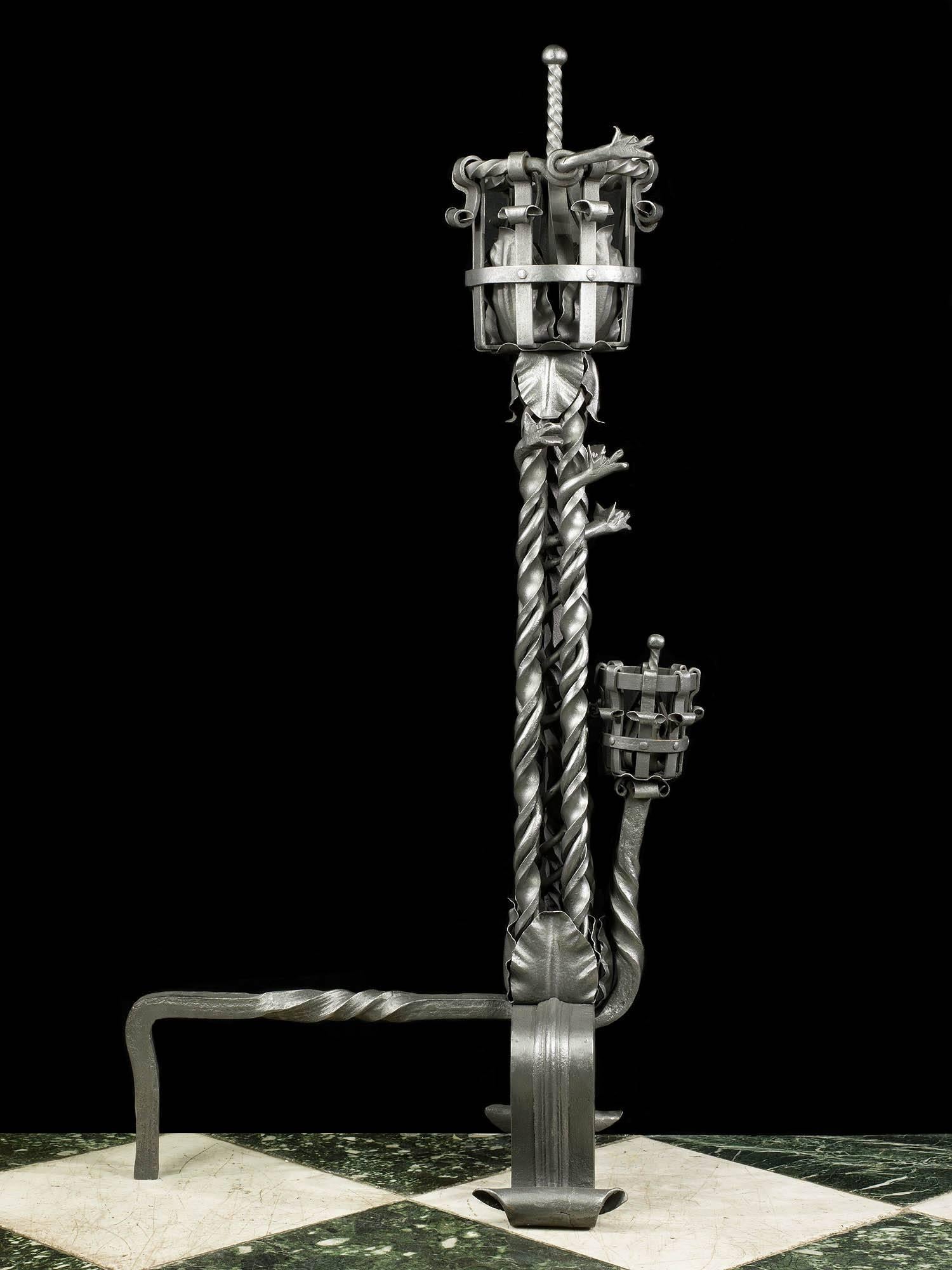 Pair of French Gothic Revival Wrought Iron Antique Andirons at 1stDibs ...