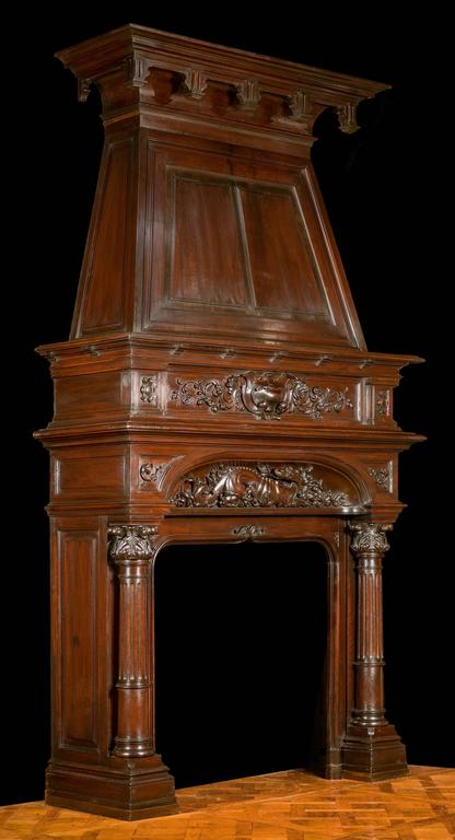 Renaissance Style Antique Walnut Trumeau Fireplace Mantel For Sale at ...