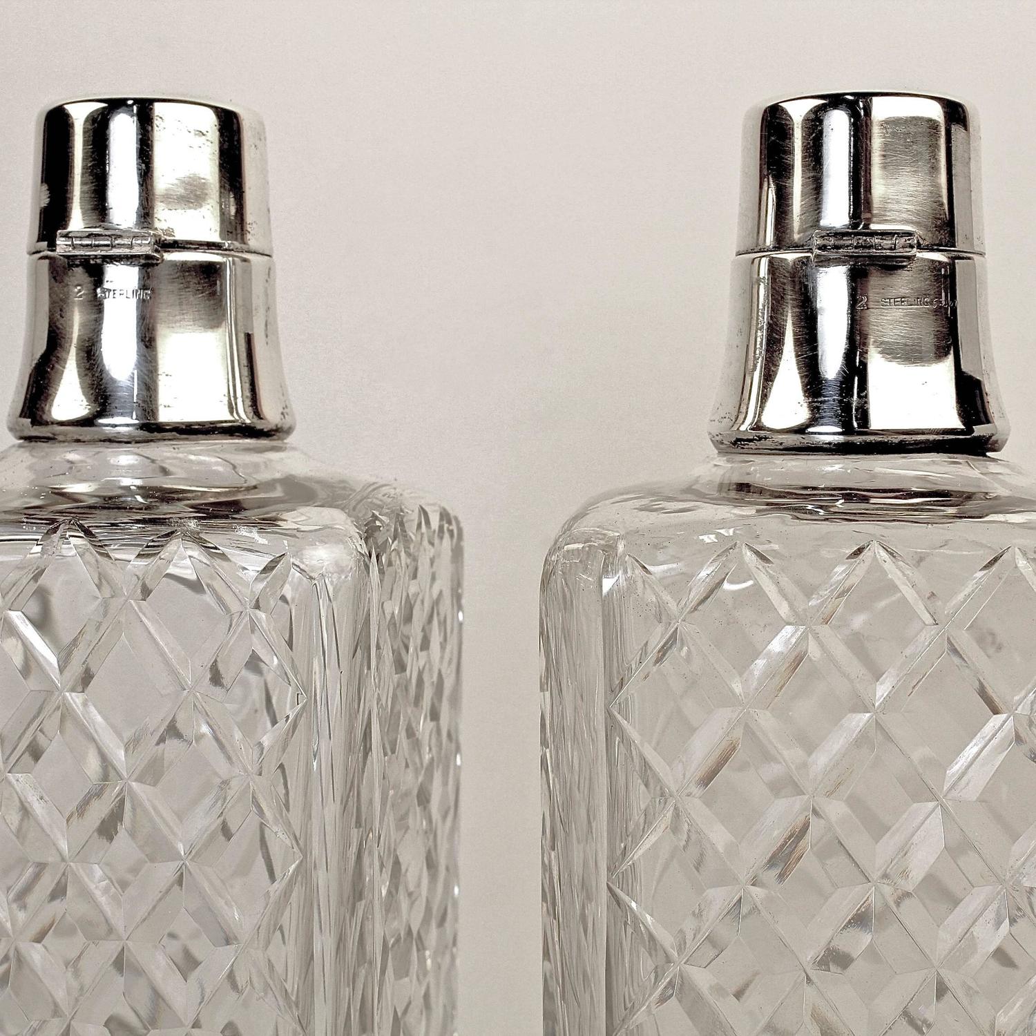 Pair Art Deco Hawkes Cut Glass and Sterling Silver Cocktail Bar ...