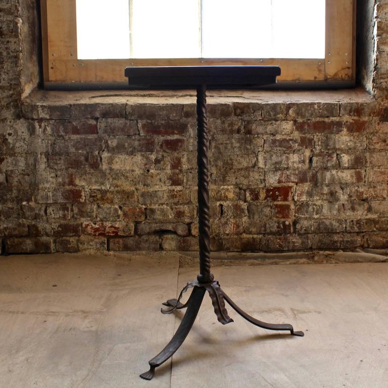 Neo-Gothic Hand Wrought Iron Pedestal Base Walnut Top Side Table or ...