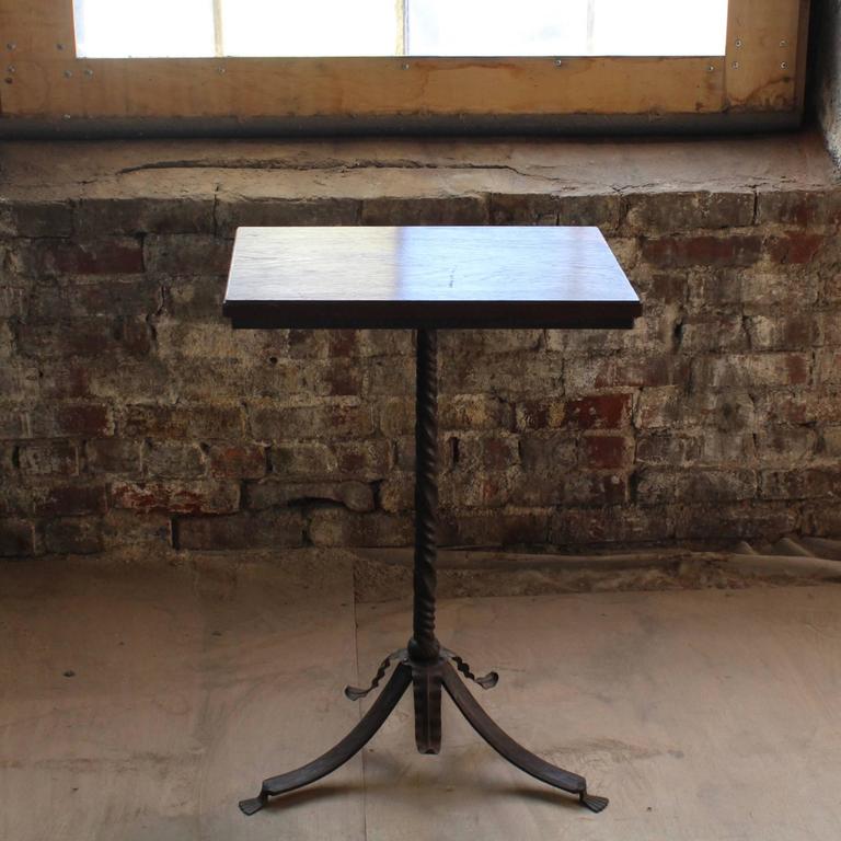 Neo-Gothic Hand Wrought Iron Pedestal Base Walnut Top Side Table or ...
