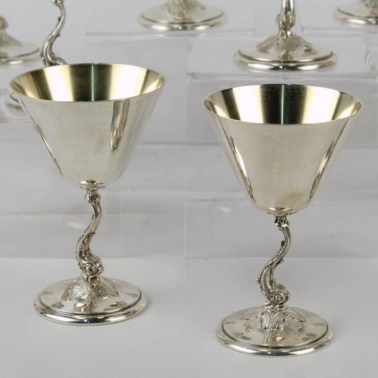 12 Gorham Art Deco Sterling Silver Dolphin Martini Goblets or Cocktail ...
