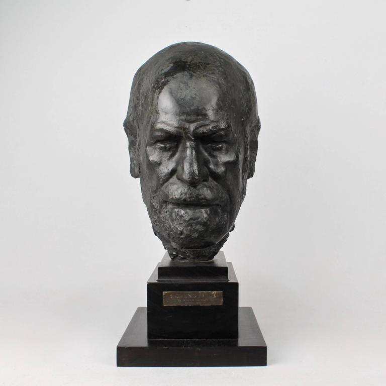 Large Bronze Sculpture or Bust of Psychoanalyst Sigmund Freud by Oscar ...