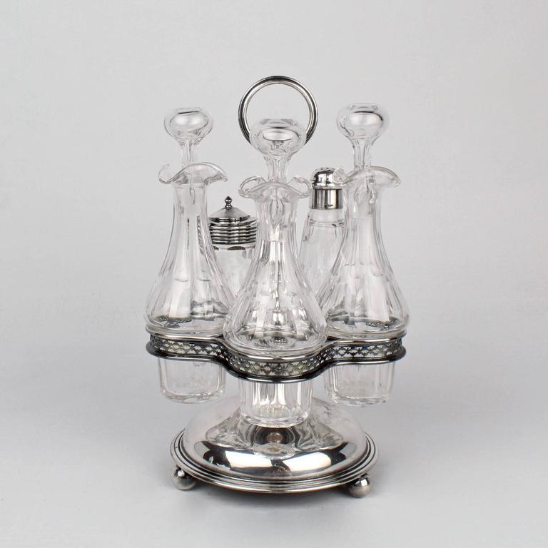 Christofle Silver Plate and Baccarat Crystal Cruet Set and Stand at ...