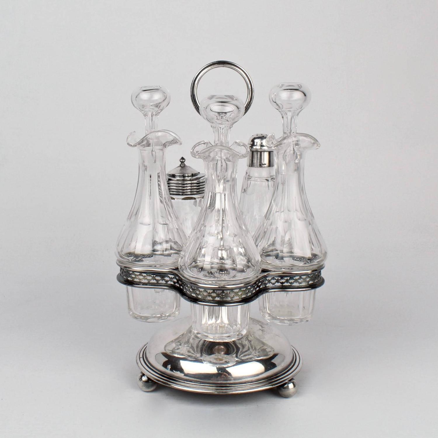 Christofle Silver Plate and Baccarat Crystal Cruet Set and Stand For ...