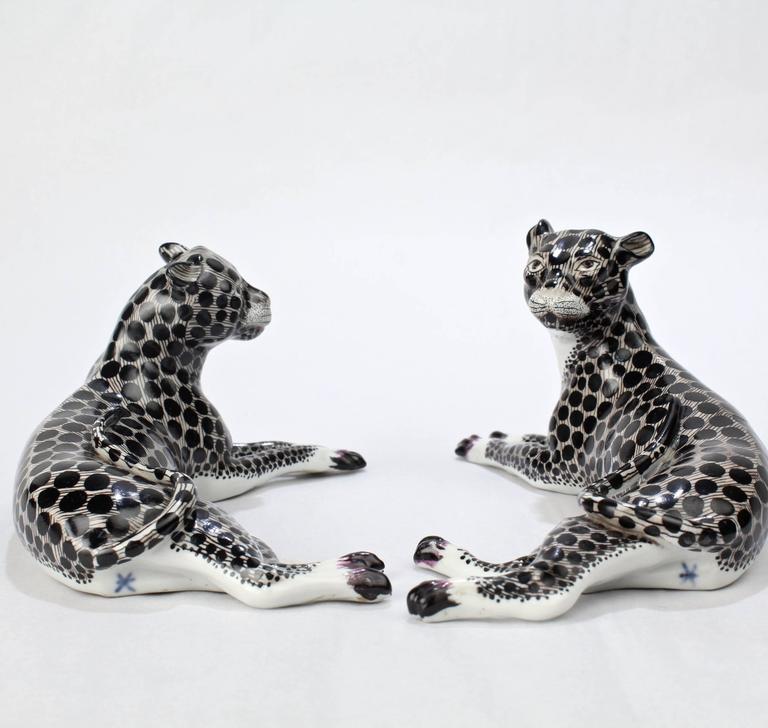 Pair of Antique Samson Porcelain Snow Leopard Figurines at 1stDibs