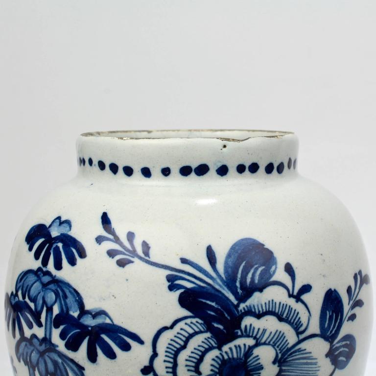 18th Century Tin Glazed Dutch Delft Pottery Blue and White Vase or Jar ...