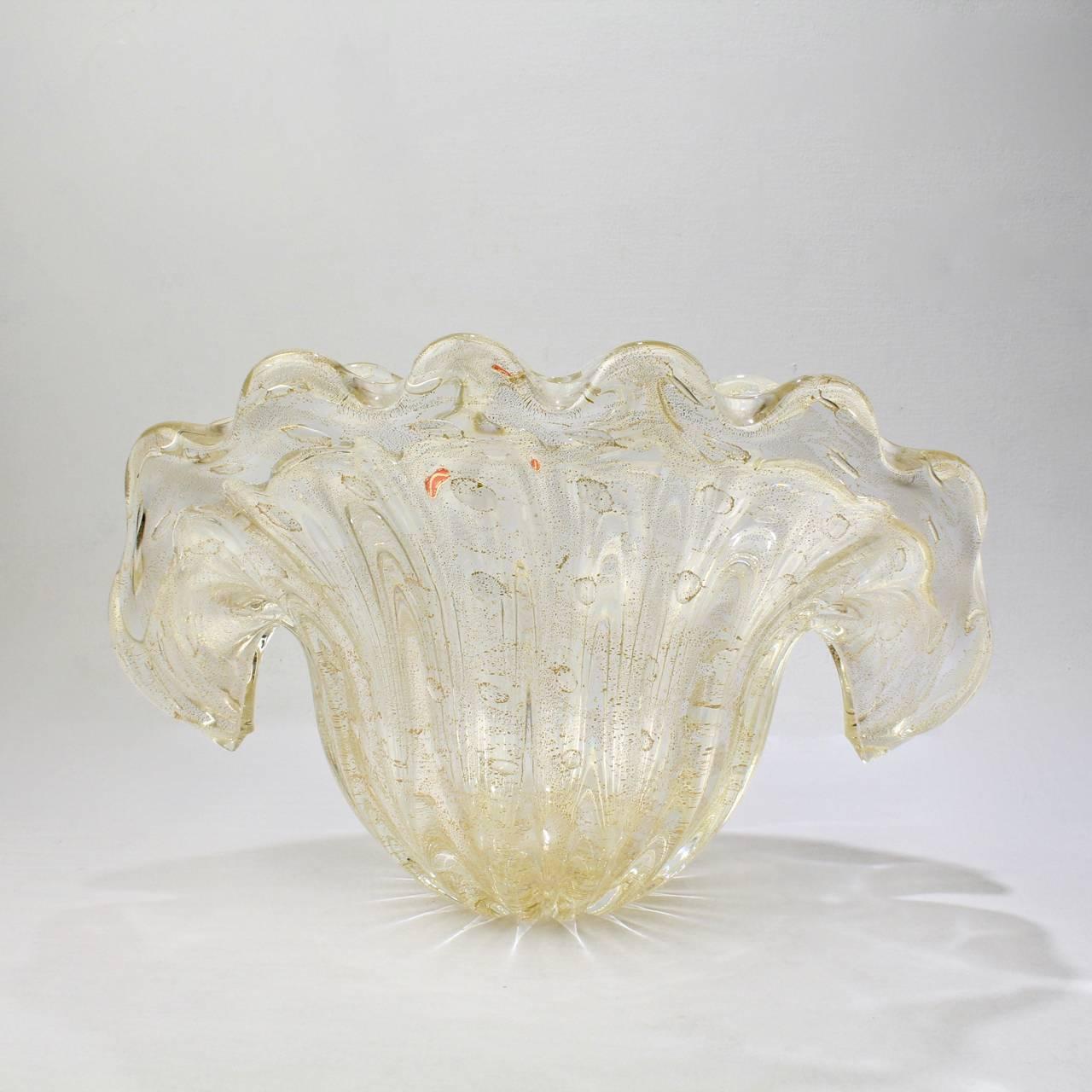 Large Barovier Mid-Century Murano Italian Art Glass Clam Shell Vase For ...