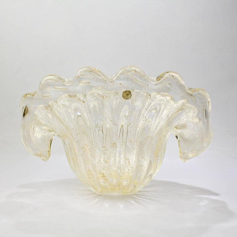 Large Barovier Mid-Century Murano Italian Art Glass Clam Shell Vase at ...