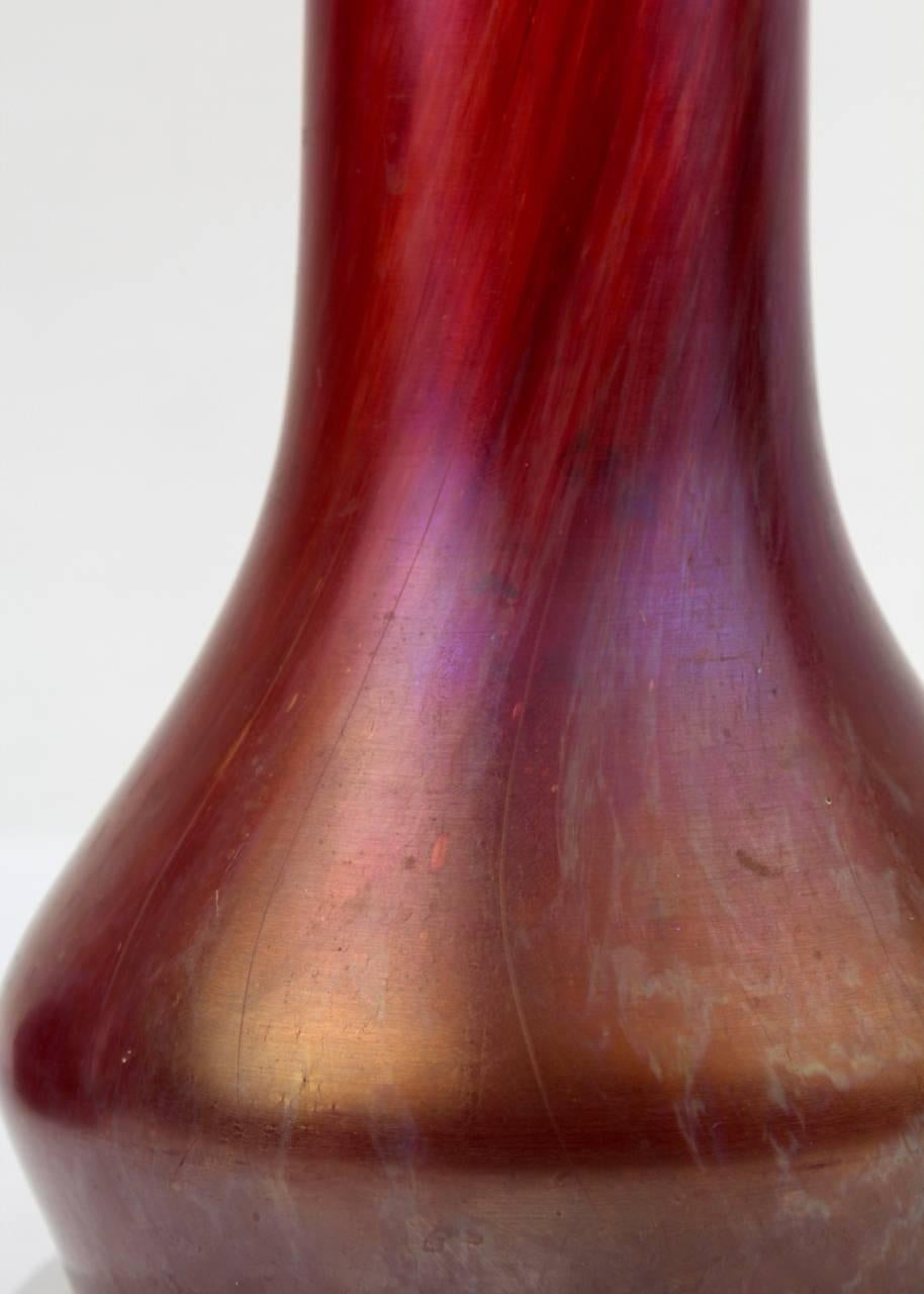 Pair of Art Nouveau Czech Loetz Type Red Art Glass Vases by Rindskopf ...