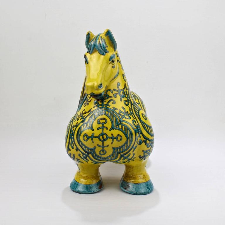 Mid-Century Modern Italian Pottery Yellow Horse Sculpture by Mancioli ...