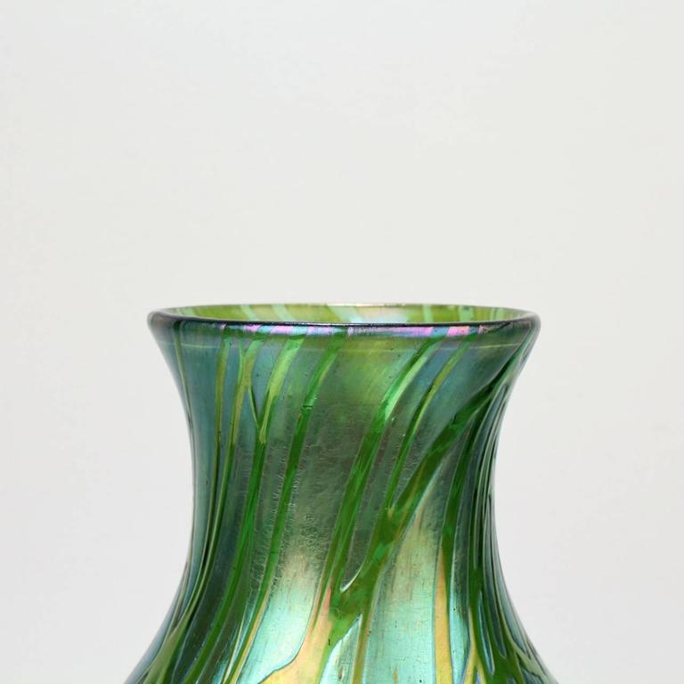 Large Antique Art Nouveau Period Loetz Green Crete Pampas Pattern Art ...