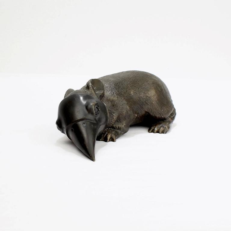 Darla Jackson Baby Bunny with Crow's Mask Bronze Sculpture, 2015 For ...