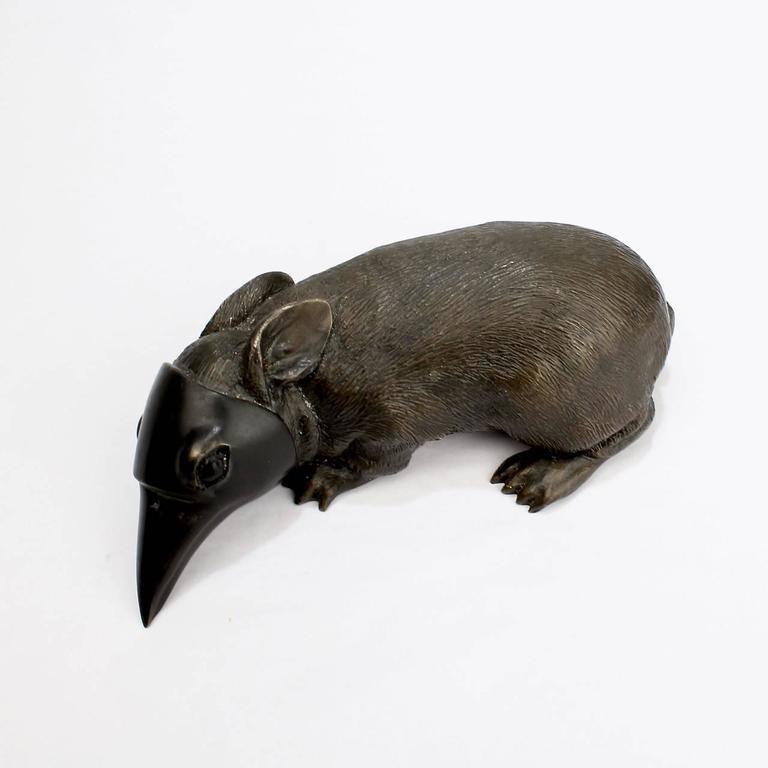 Darla Jackson Baby Bunny with Crow's Mask Bronze Sculpture, 2015 For ...