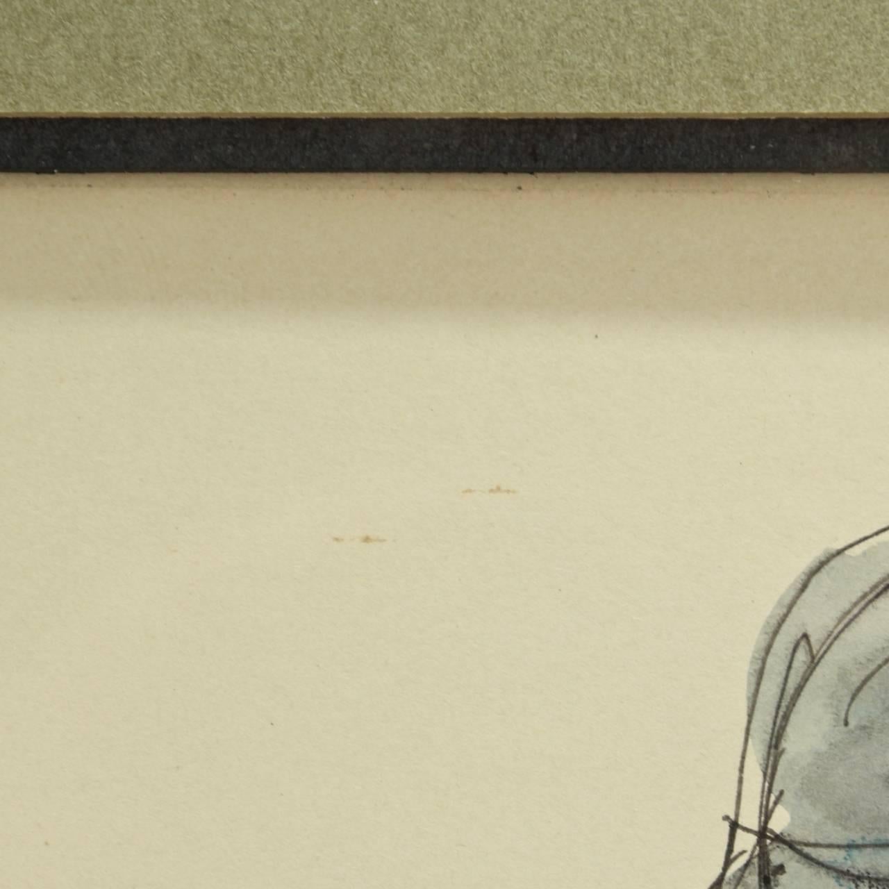 Seated Male Nude with Hat, an Ink and Watercolor Drawing by Janet ...