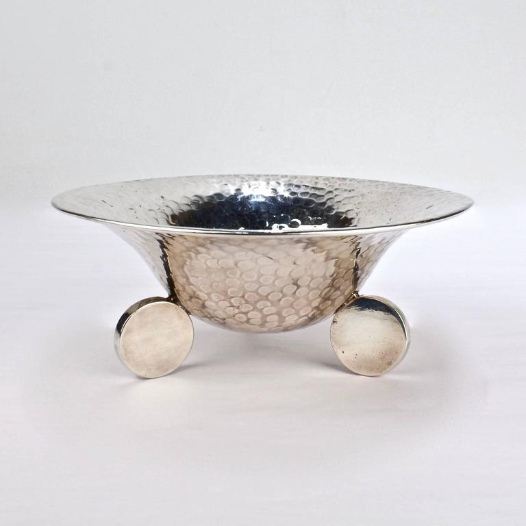 Art Deco Period Hand-Hammered Polish 800 Silver Tab Footed Bowl at 1stDibs