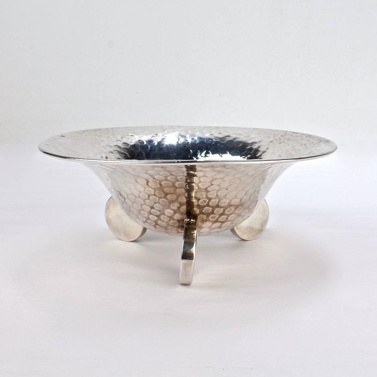 Art Deco Period Hand-Hammered Polish 800 Silver Tab Footed Bowl at 1stDibs