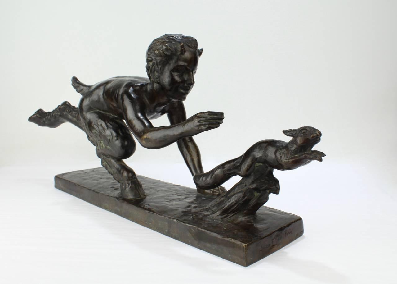 Young Satyr or Faun and Squirrel Art Deco Bronze, George Crouzat for ...