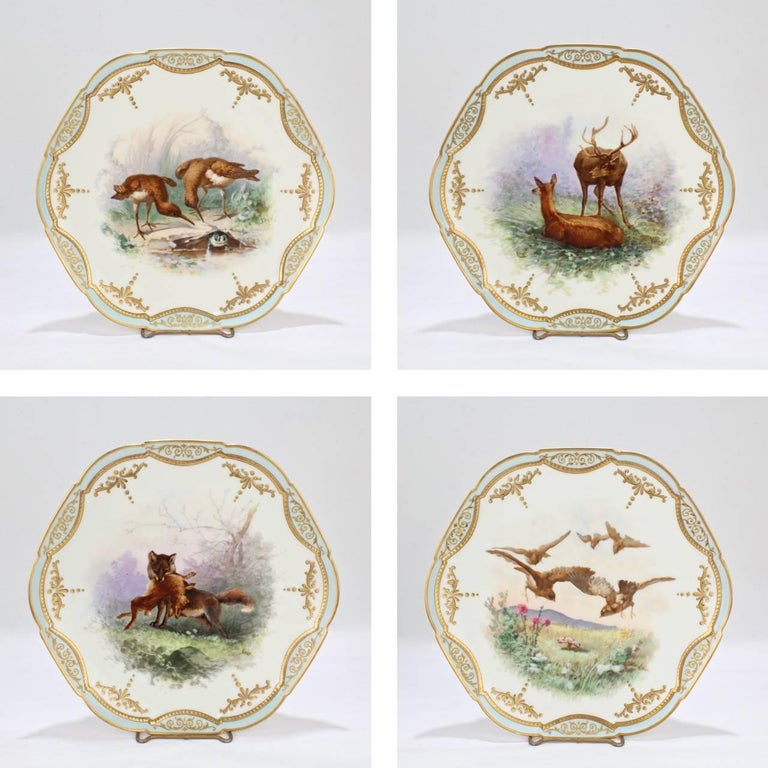 12 French Limoges Porcelain Narcisse Vivien Hand-Painted Game Plates at ...