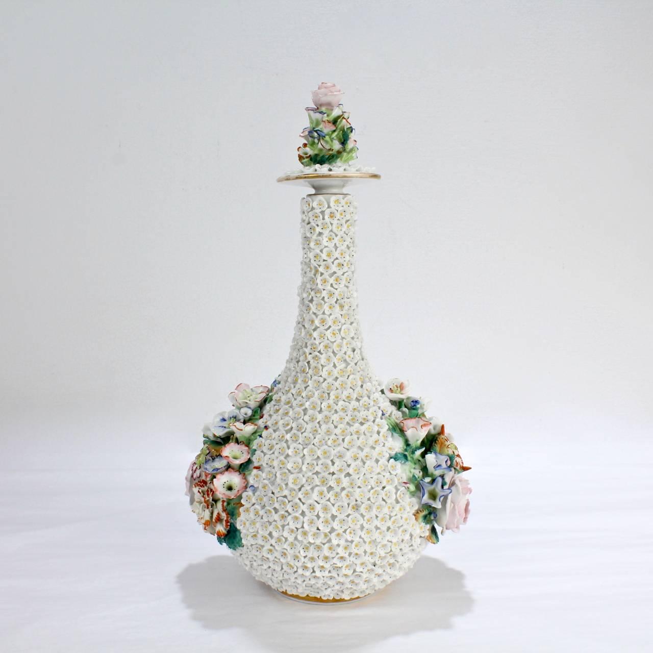 Antique Paris Porcelain Flower Encrusted or Schneeballen Bottle by ...