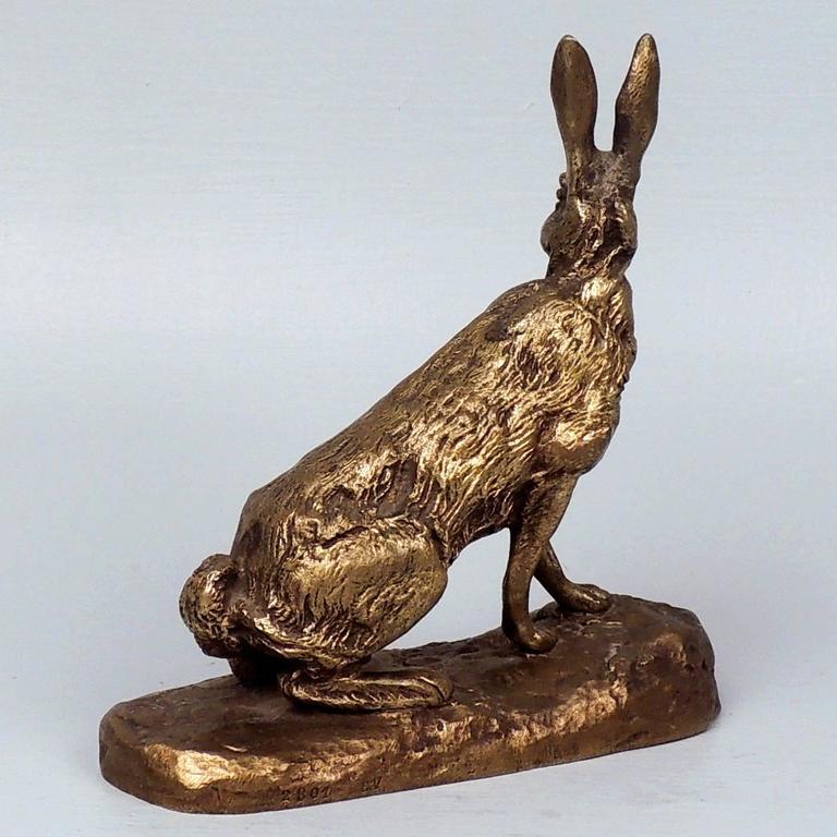French Gilt Bronze Rabbit Sculpture, "En Battue," After Pierre-Albert ...