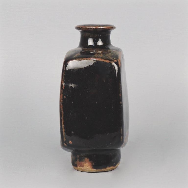 Tenmoku Stoneware Square Bottle Vase, St. Ives Pottery, by Bernard ...