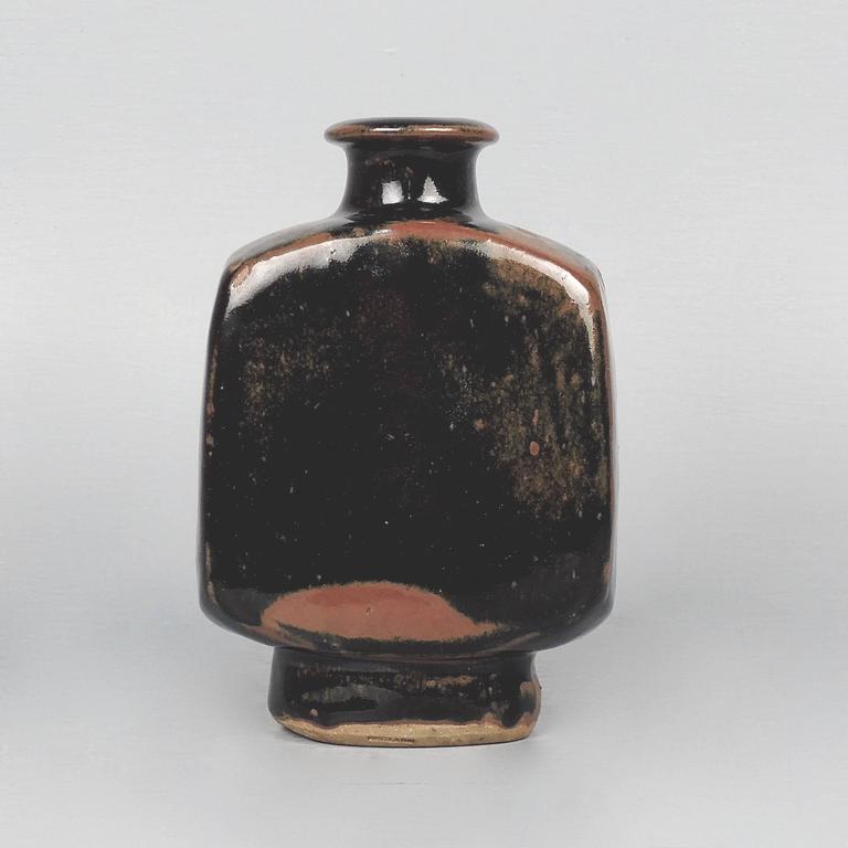 Tenmoku Stoneware Square Bottle Vase, St. Ives Pottery, by Bernard ...