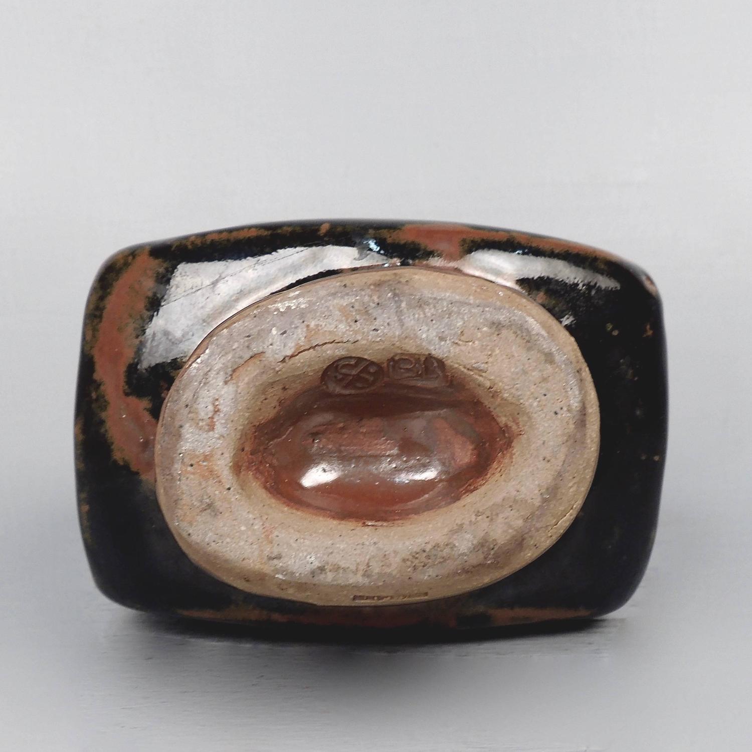 Tenmoku Stoneware Square Bottle Vase, St. Ives Pottery, by Bernard ...