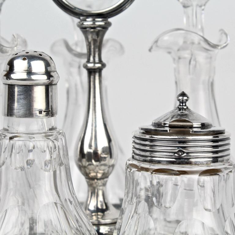 Christofle Silver Plate and Baccarat Crystal Cruet Set and Stand at ...