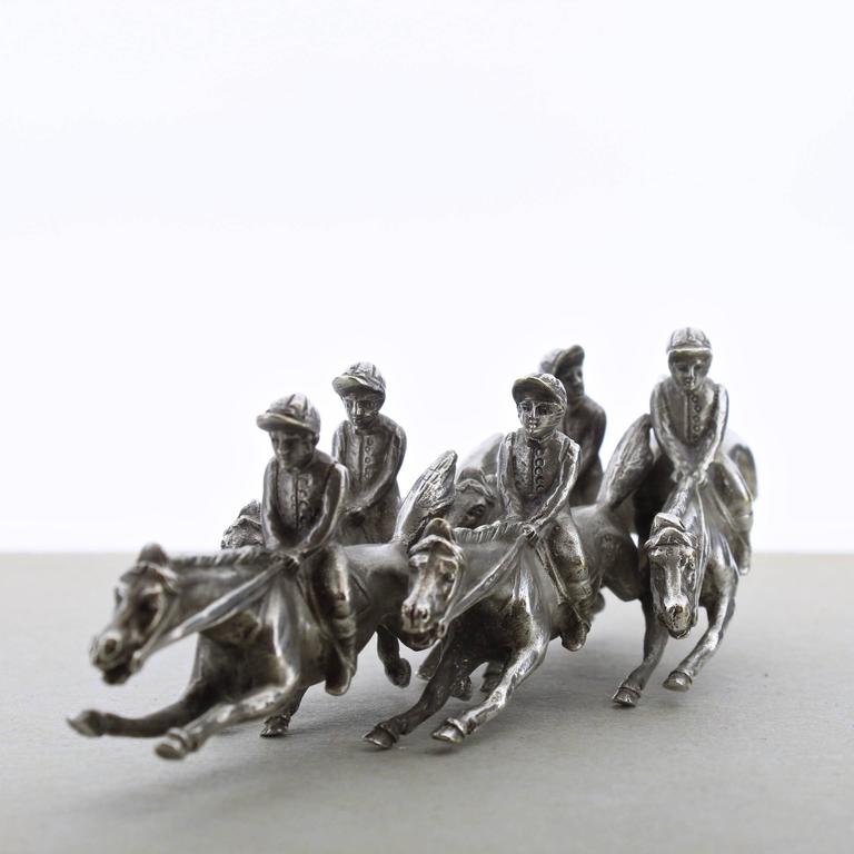Fine Vintage Silverplate Miniature Horse Racing Sculpture with Jockeys ...
